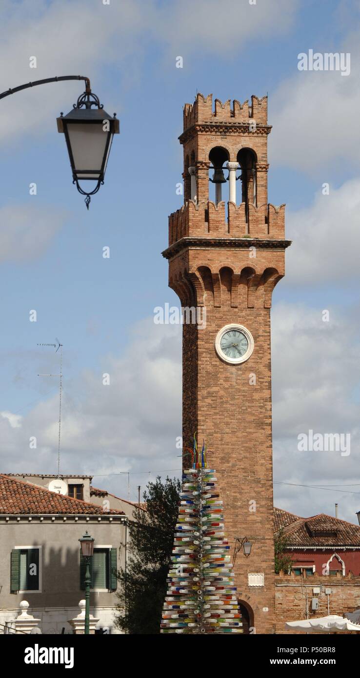 Italy. Venice. Island of Murano. Clock tower. 19th century Stock Photo ...