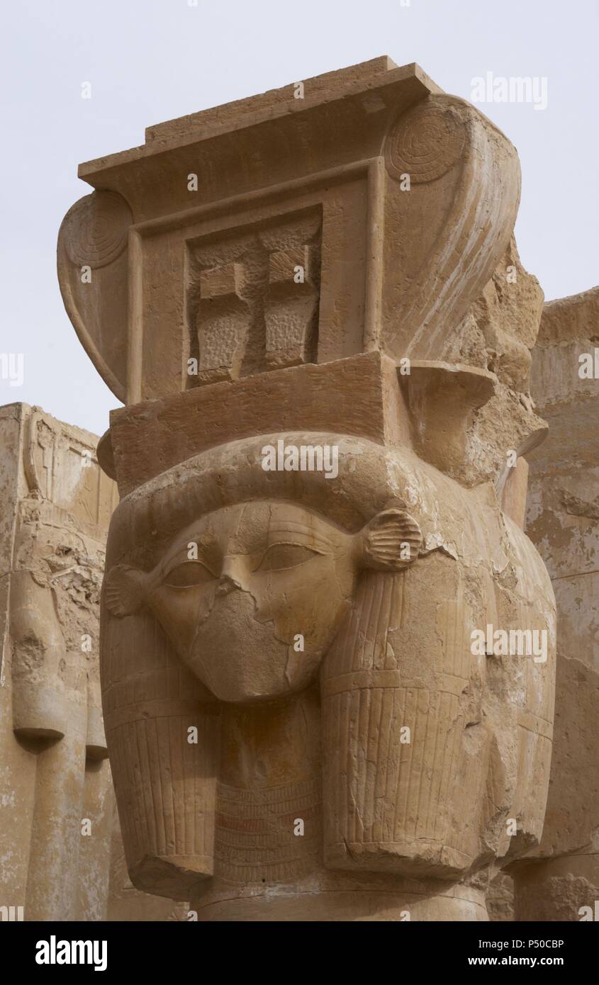 Hathor column pillar belonging to the Chapel of Hathor. Temple of ...