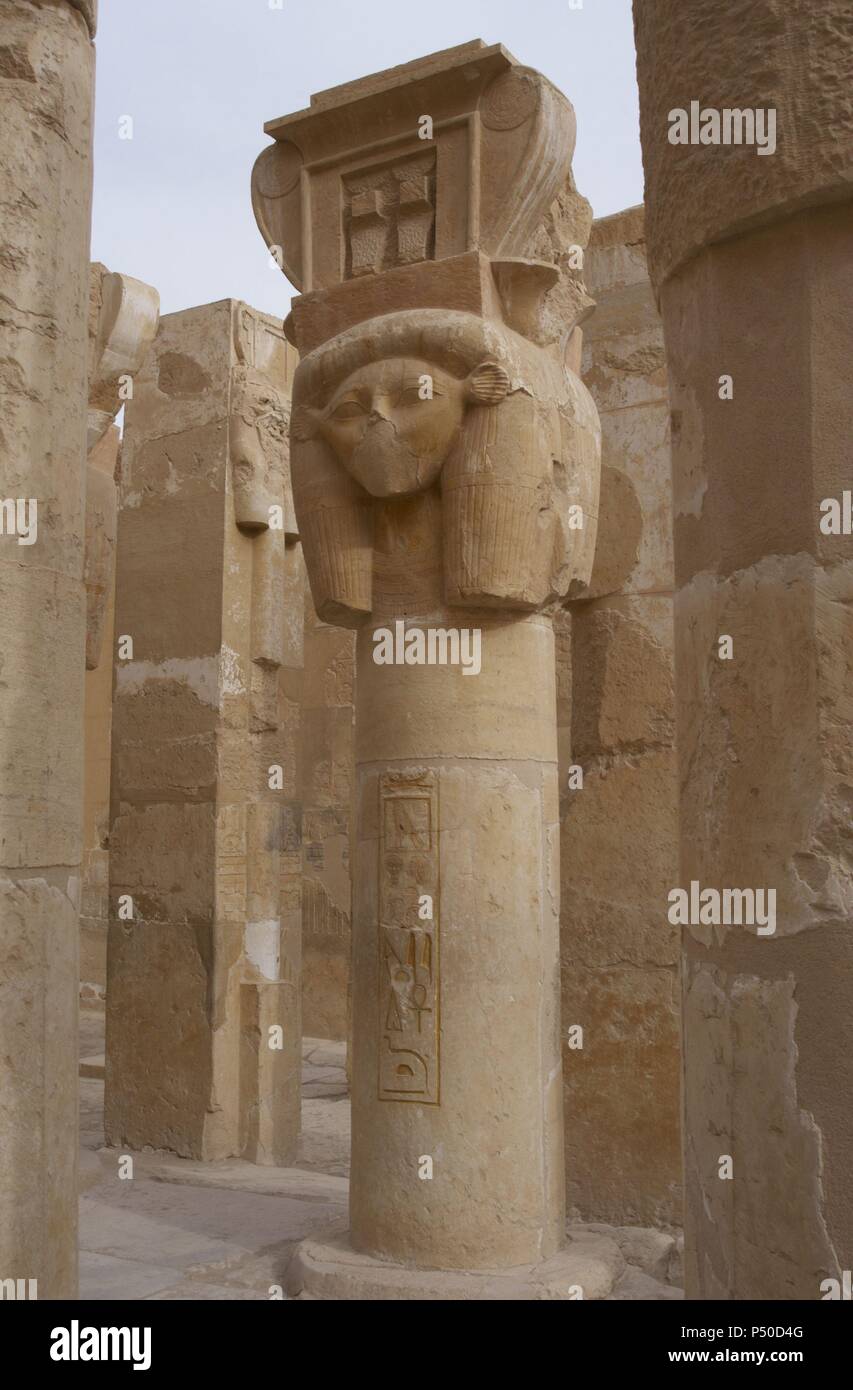 Hathor column pillar belonging to the Chapel of Hathor. Temple of ...