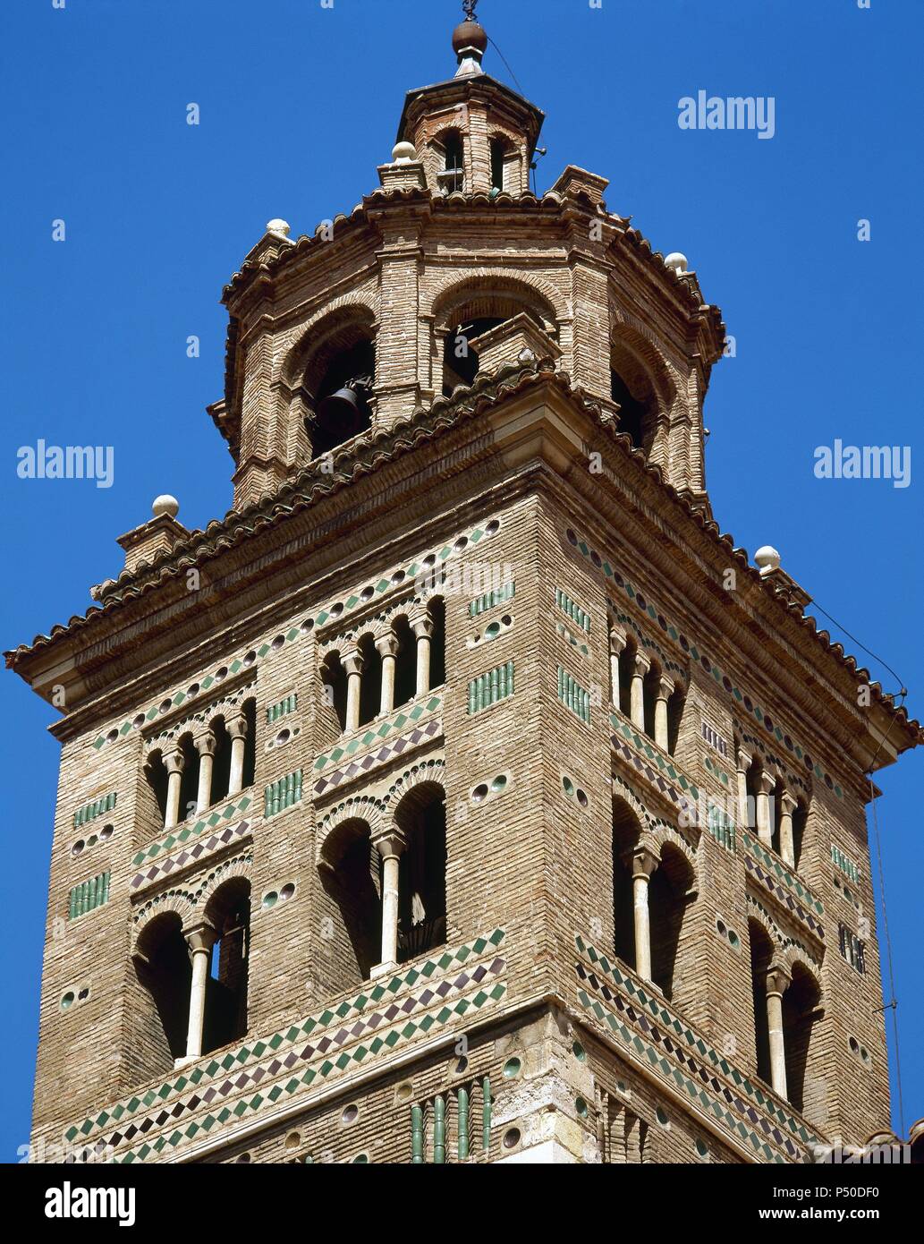 Cathedral of Teruel (12th and 13th centuries). Mudejar tower of golden ...