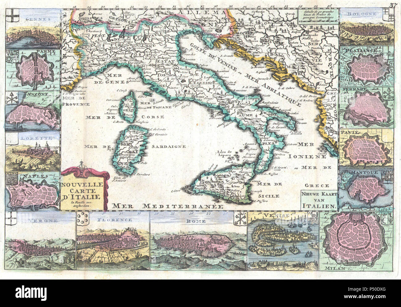 1706 de la Feuille Map of Italy - Geographicus - Italy-lafeuille-1706 ...