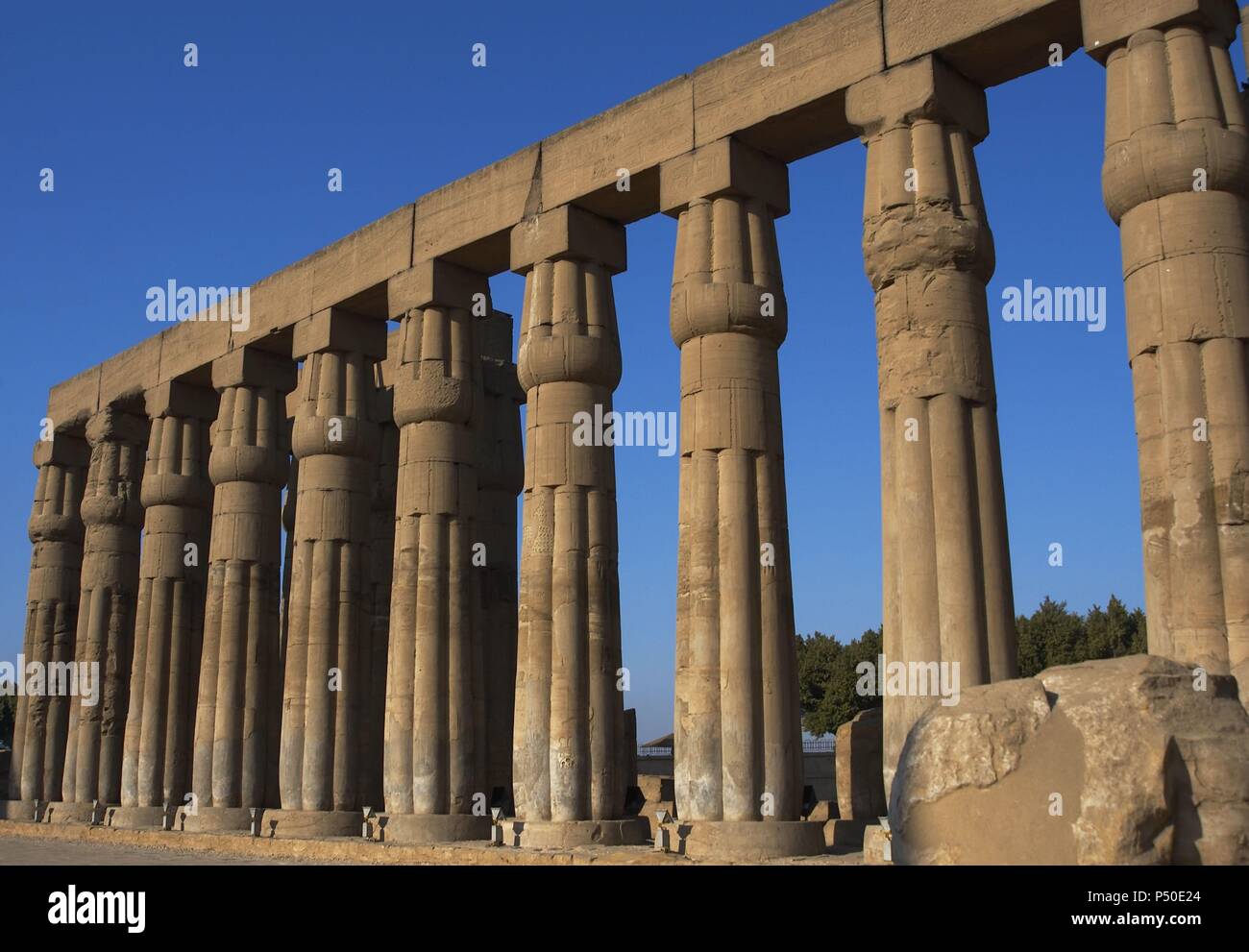 EGYPT. Luxor temple. Court of Amenhotep III composed by fasciculate ...