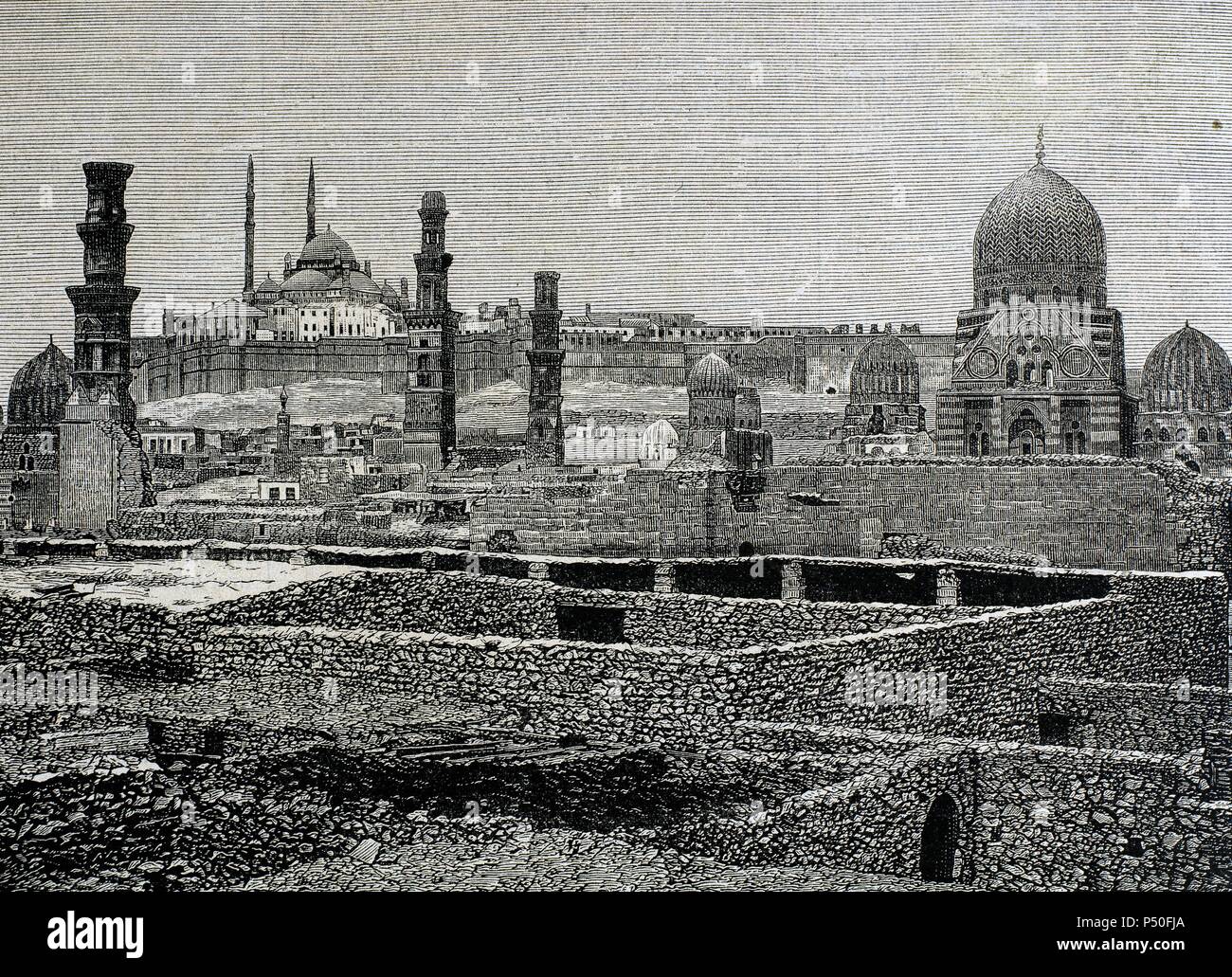 Egypt. Cairo. View of the city with the Citadel. Nineteenth-century ...