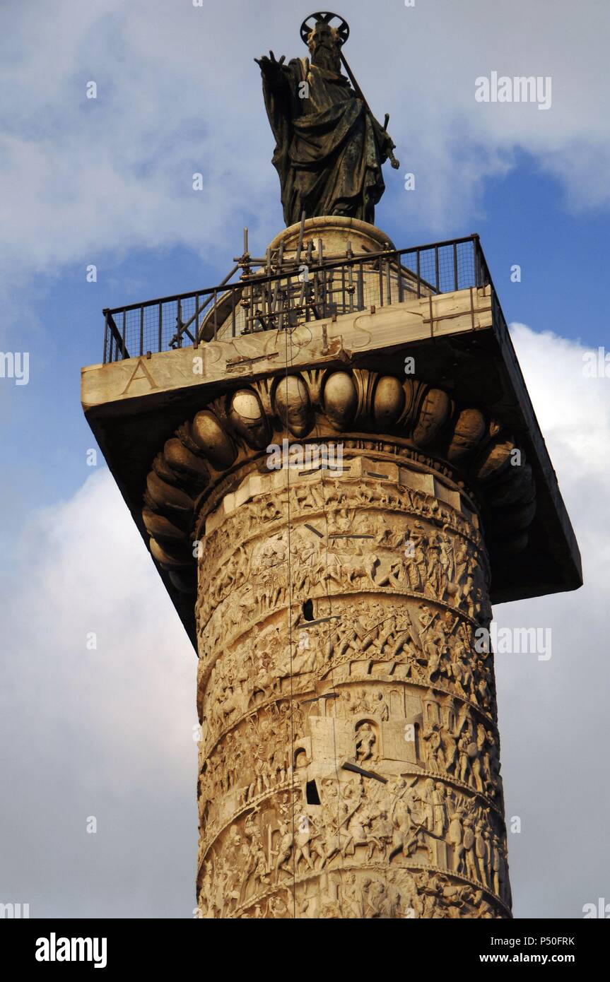 The Column of Marcus Aurelius. Roman victory Doric column featuring an ...