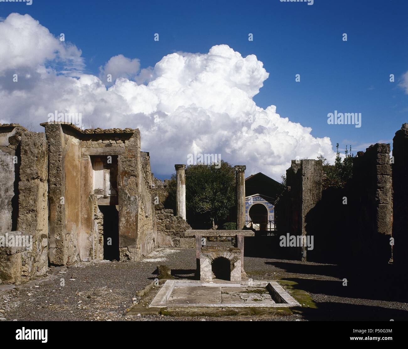 Pompeii. Ancient roman city. Impluvium of Roman house. Campania Stock ...