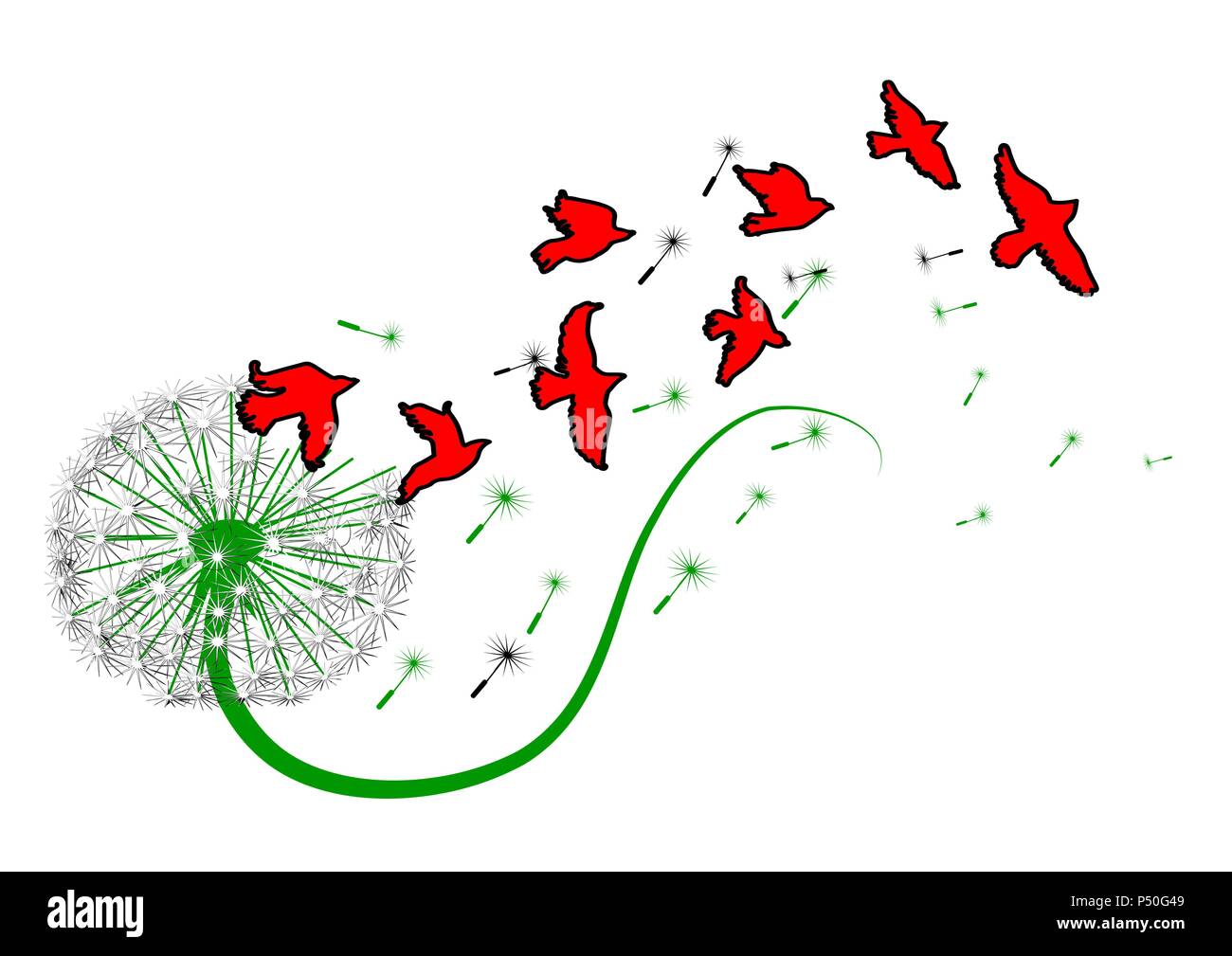 dandelion and birdsisolated on white background Stock Vector Image ...
