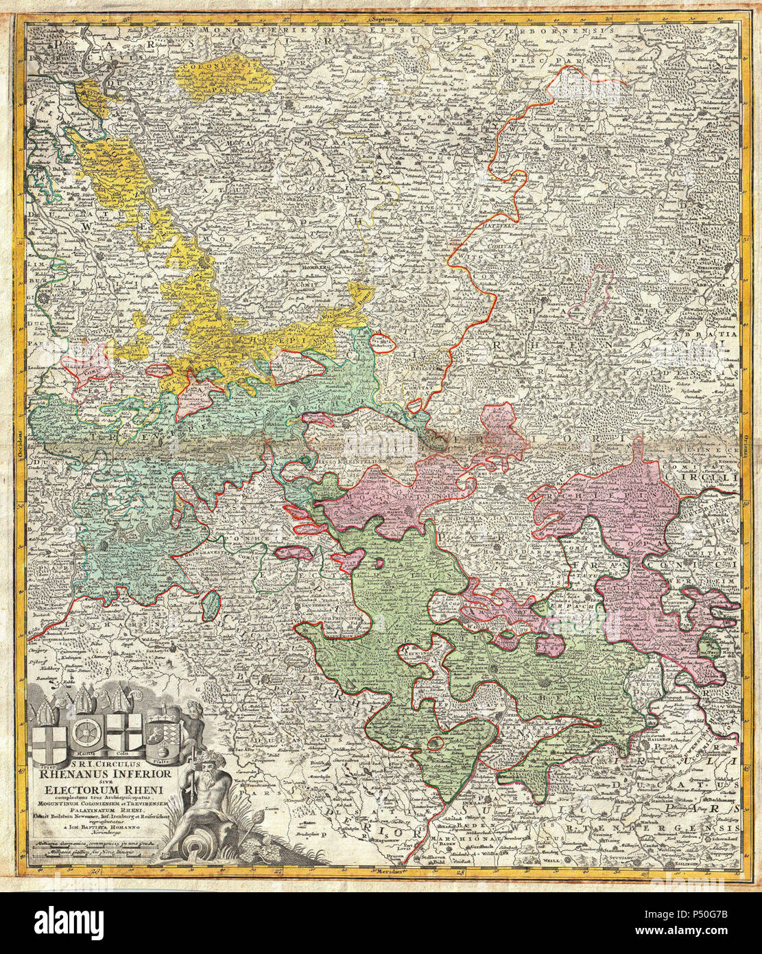 1730 Homann Map of the Lower Rhine ( Frankfort, Cologne, Coln ...