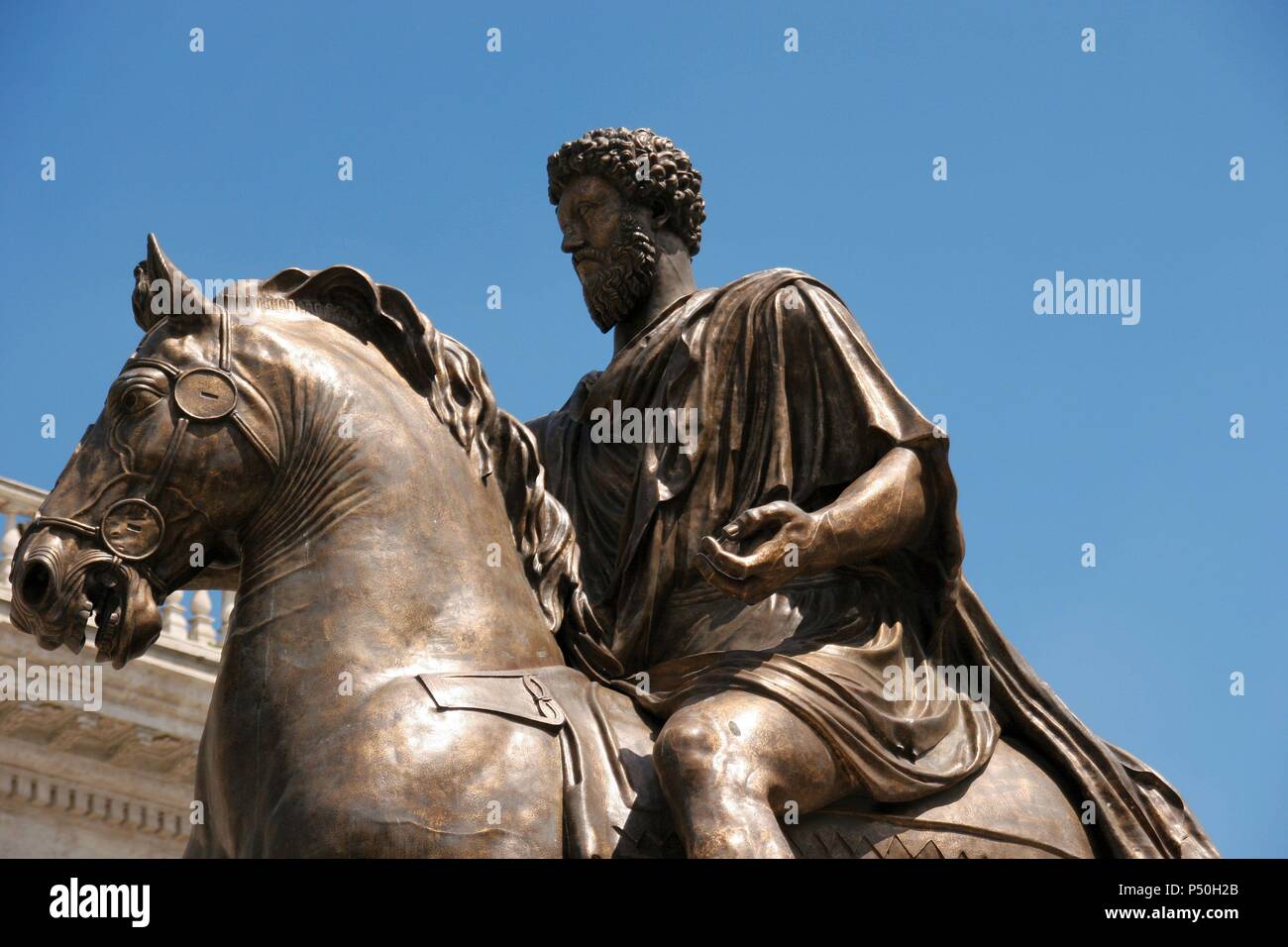 Roman Art. Replica of the equestian statue of emperor Marcus Aurelius ...