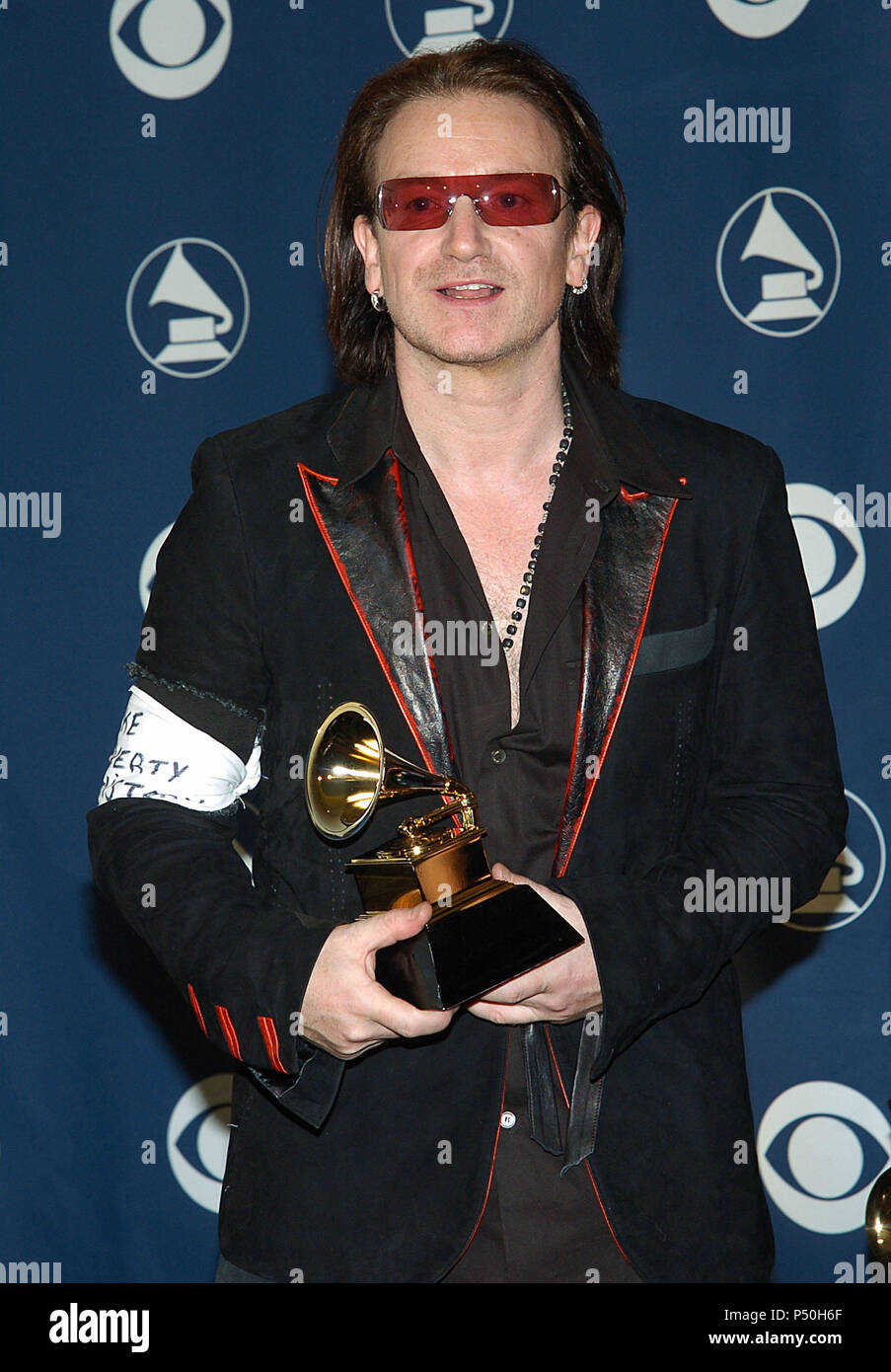 Bono (U2) backstage at the 47th Annual Grammy Awards at the Staple ...