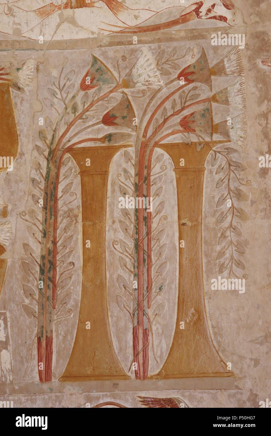 Polychrome limestone reliefs depicting offerings to the gods. Papyrus ...