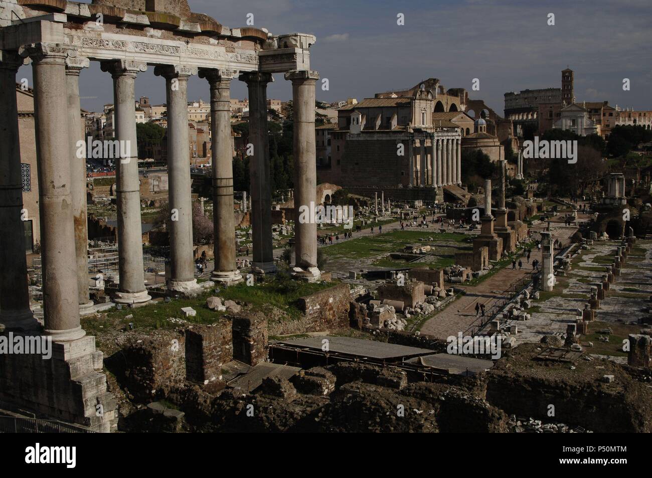 Italy. Rome. Roman Forum. Temple of Saturn. Built in 497 BC. Front ...