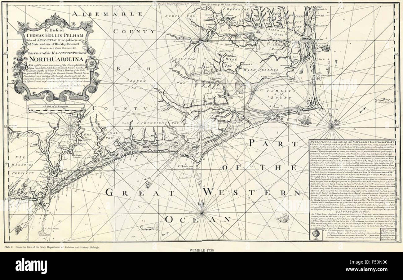 1738 map of North Carolina Stock Photo - Alamy