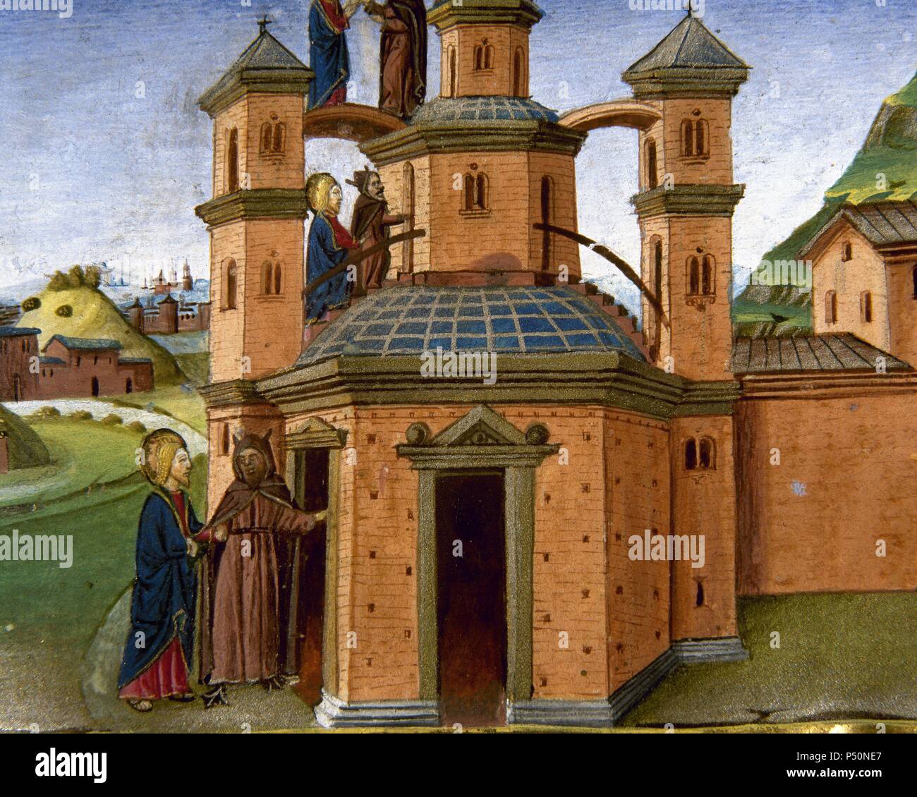 Jesus and the Devil on the pinnacle of the temple. Codex of Predis ...