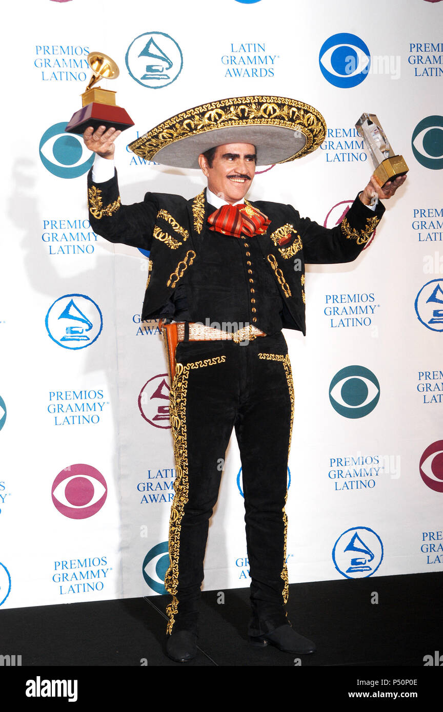 Vicente Fernandez, winner of Best Ranchero Album, poses in the press ...