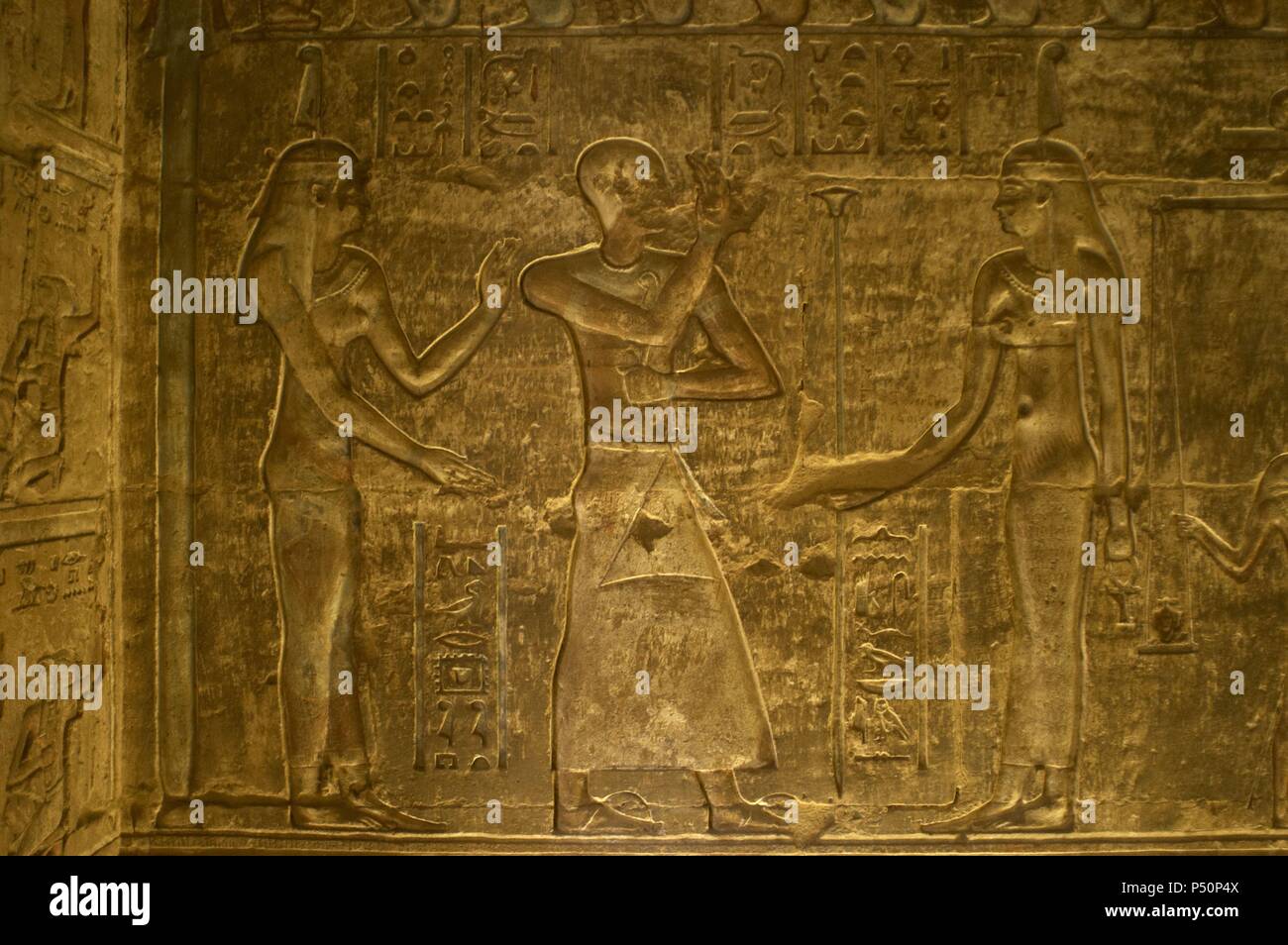 Ptolemaic temple of Hathor and Maat. Polychrome reliefs that decorate ...