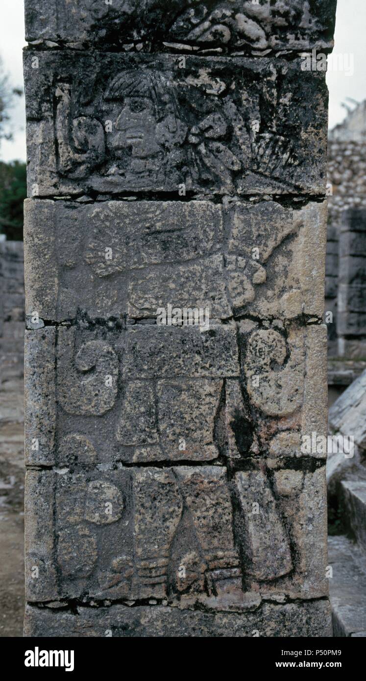 ARTE PRECOLOMBINO. MAYA. MEXICO. CHICHEN-ITZA Detalle de una de las ...