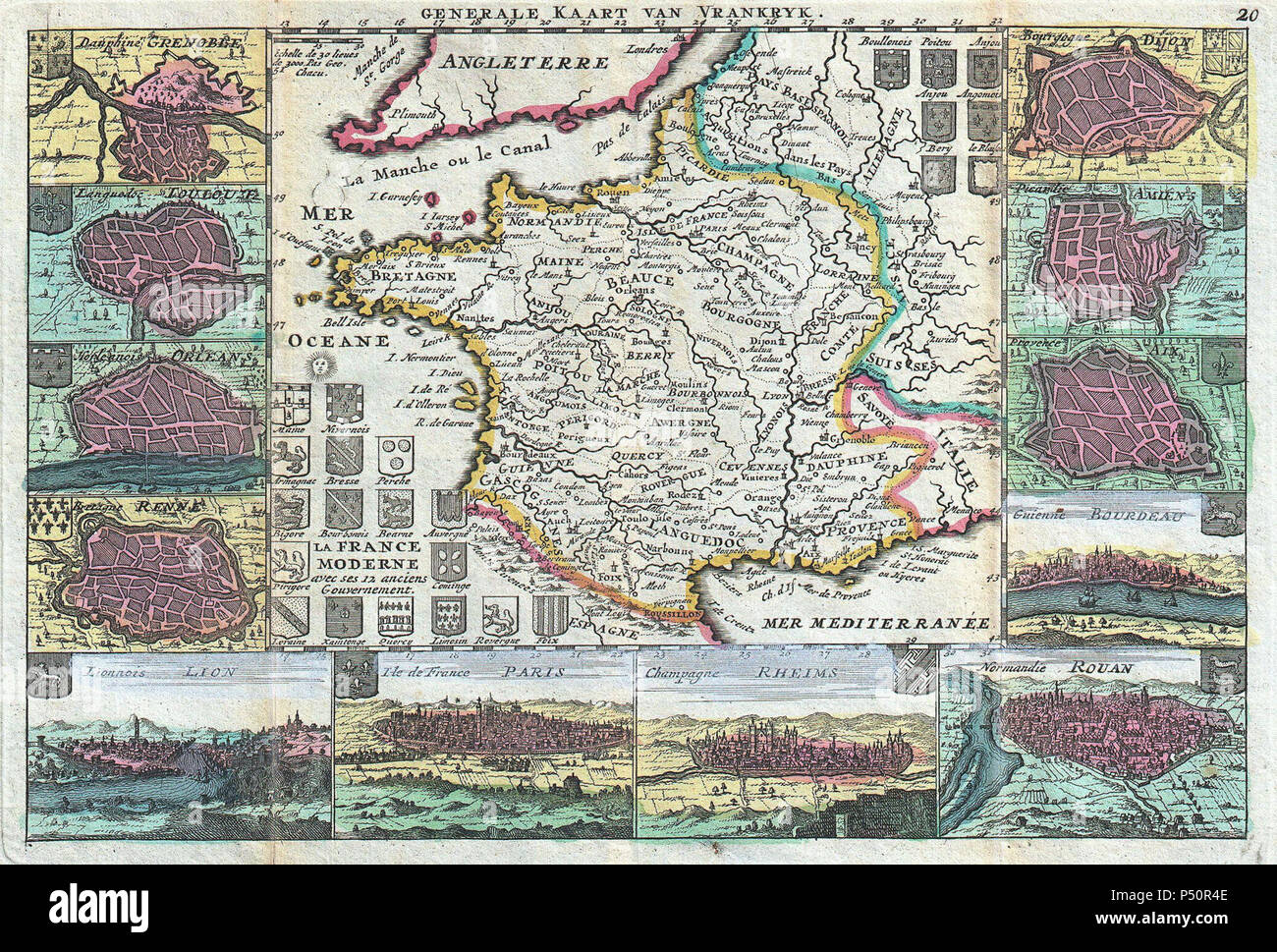 1747 La Feuille Map of France - Geographicus - France-ratelband-1747 ...