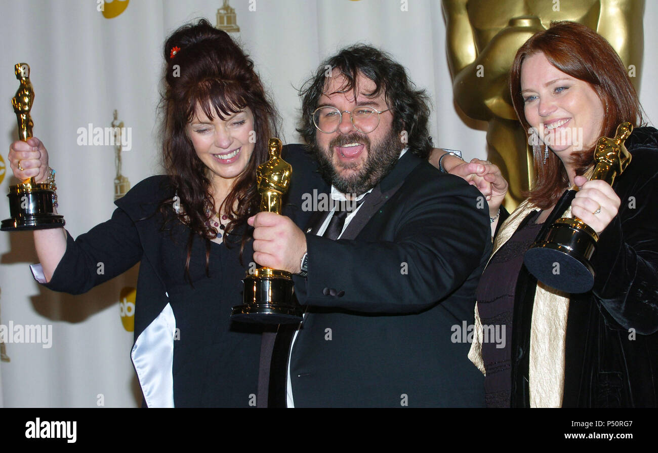 Fran Walsh Philippa Boyens and Peter Jackson backstage at the 76th ...