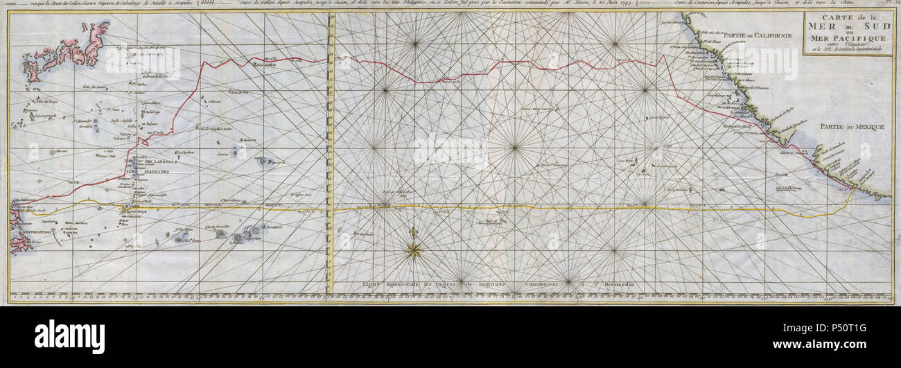 1748 Seale Map of the Pacific Ocean w- Trade Routes from Acapulco to ...