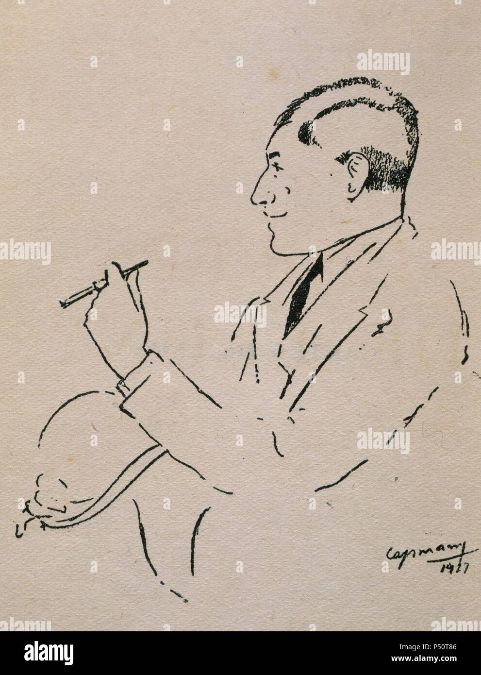 Josep Pla Casadevall (1897-1981). Catalan writer. Drawing by R. Capmany ...
