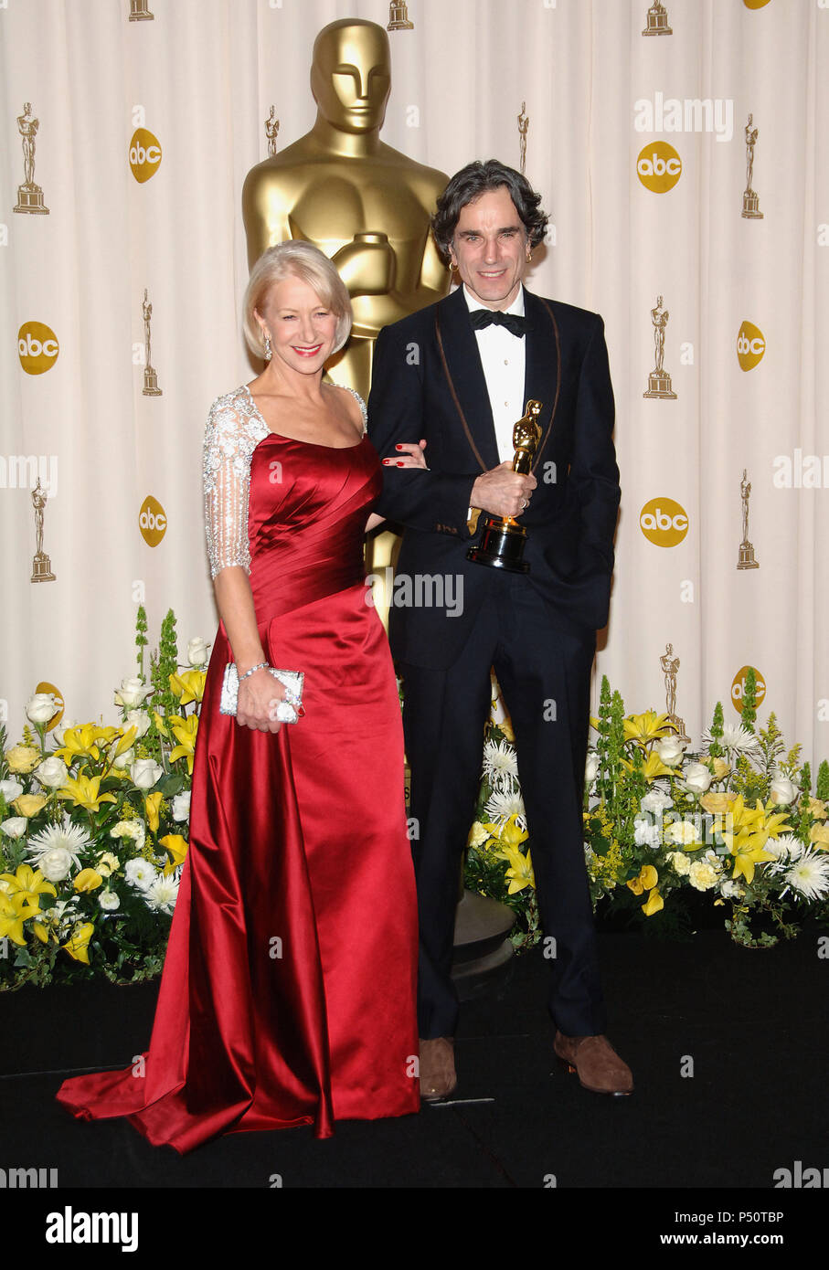 Daniel Day Lewis, and Hellen Mirren 80th Oscars ceremony, press room at ...