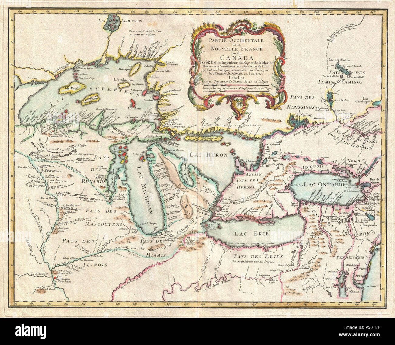 1755 Bellin Map of the Great Lakes - Geographicus - GreatLakes-bellin ...