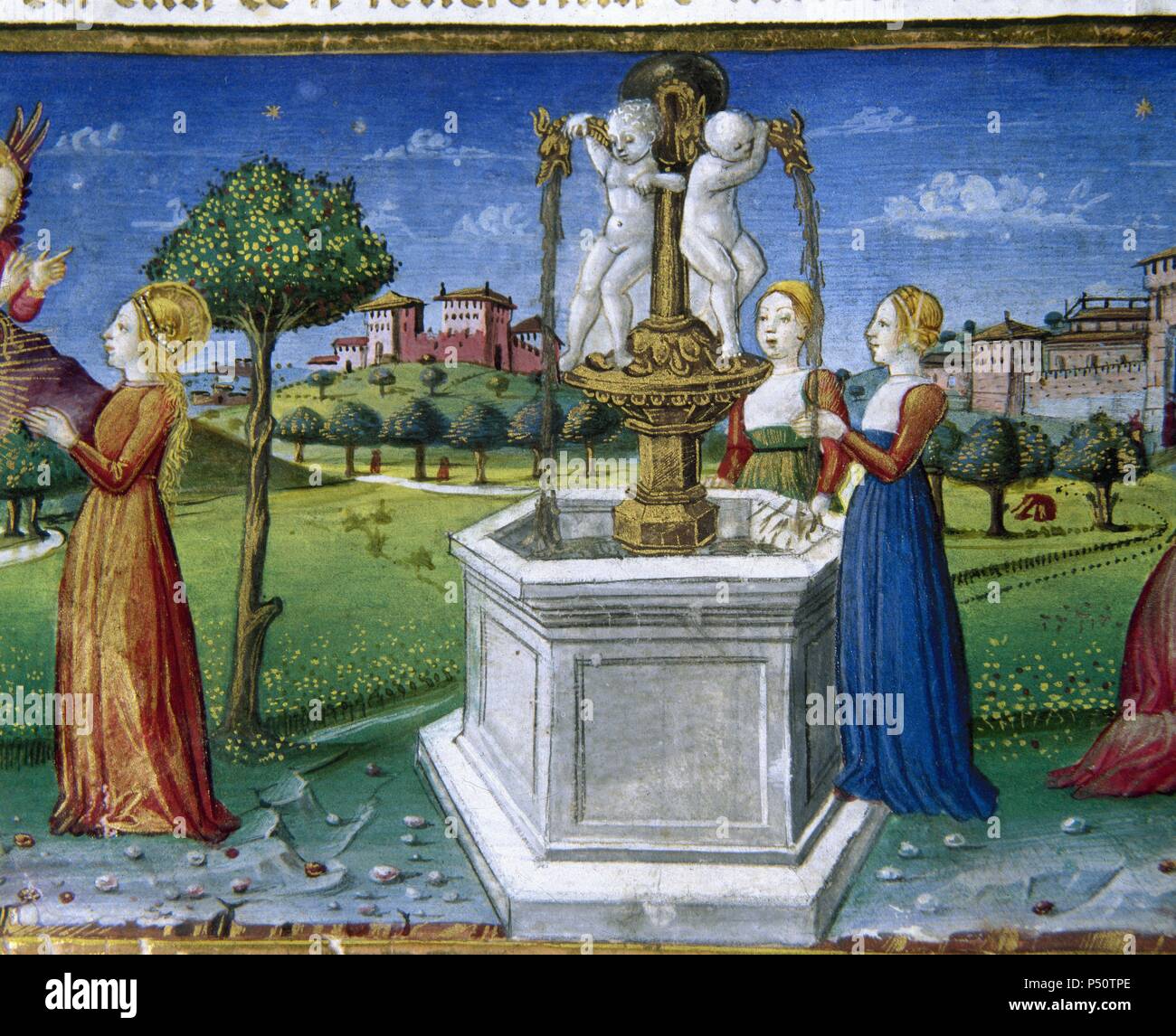 The Archangel St. Raphael visiting the Virgin Mary. Miniature. Codex ...