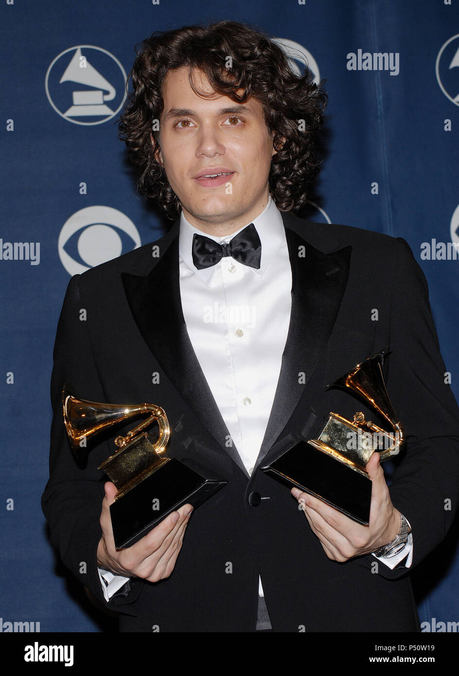 John Mayer backstage at the 49th Annual Grammy's at the Staples Center ...
