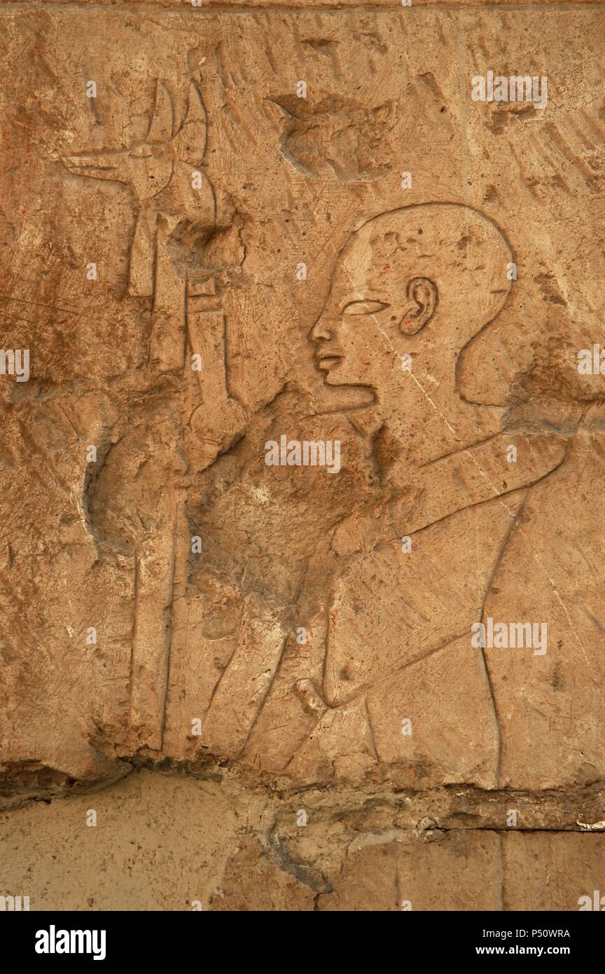 EGYPTIAN ART. Relief depicting a priest carrying the image of the god ...