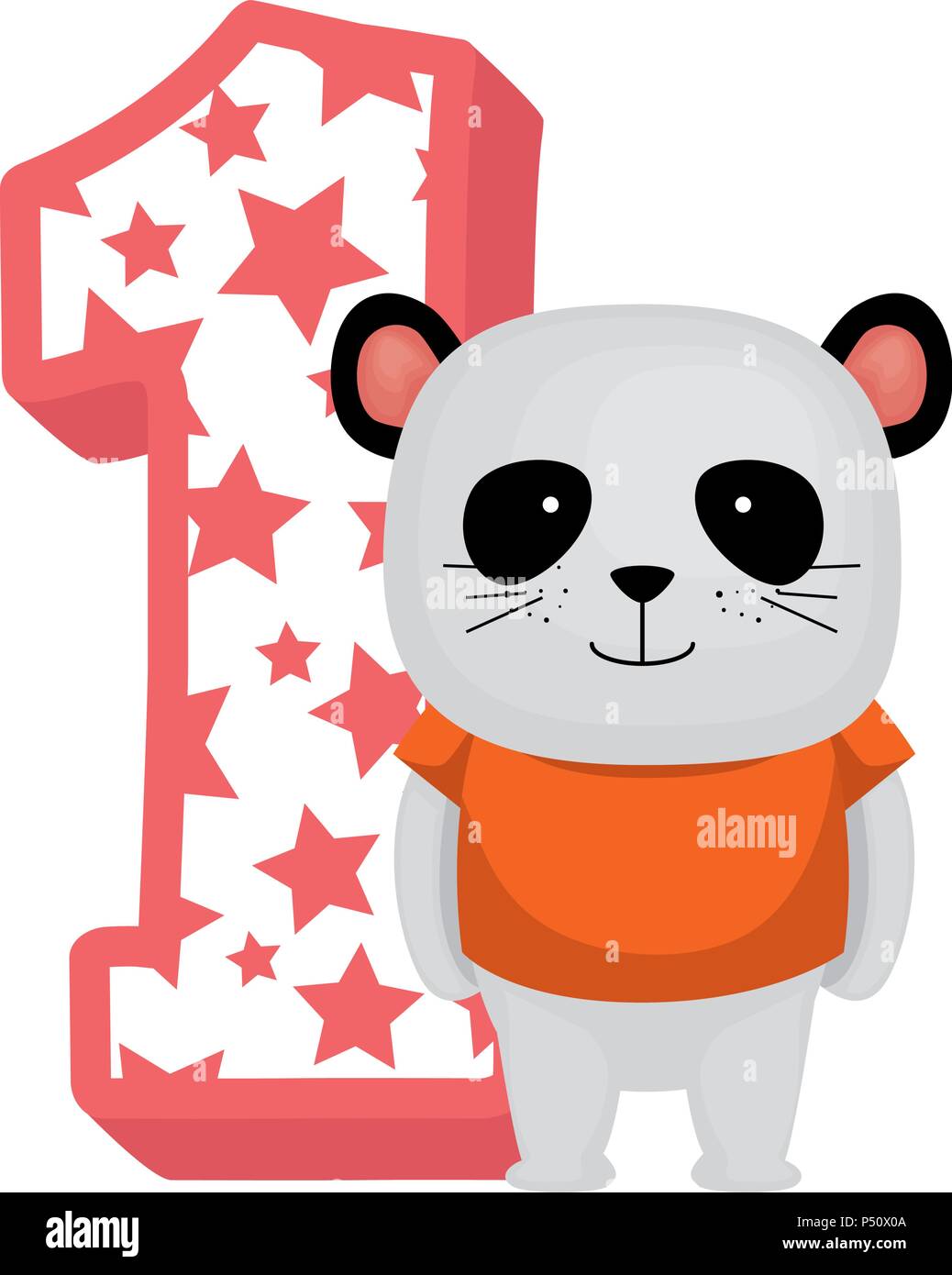 cute number one candle with cute panda bear vector illustration design ...