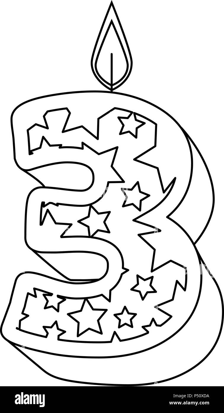 cute number three candle with stars pattern vector illustration design ...