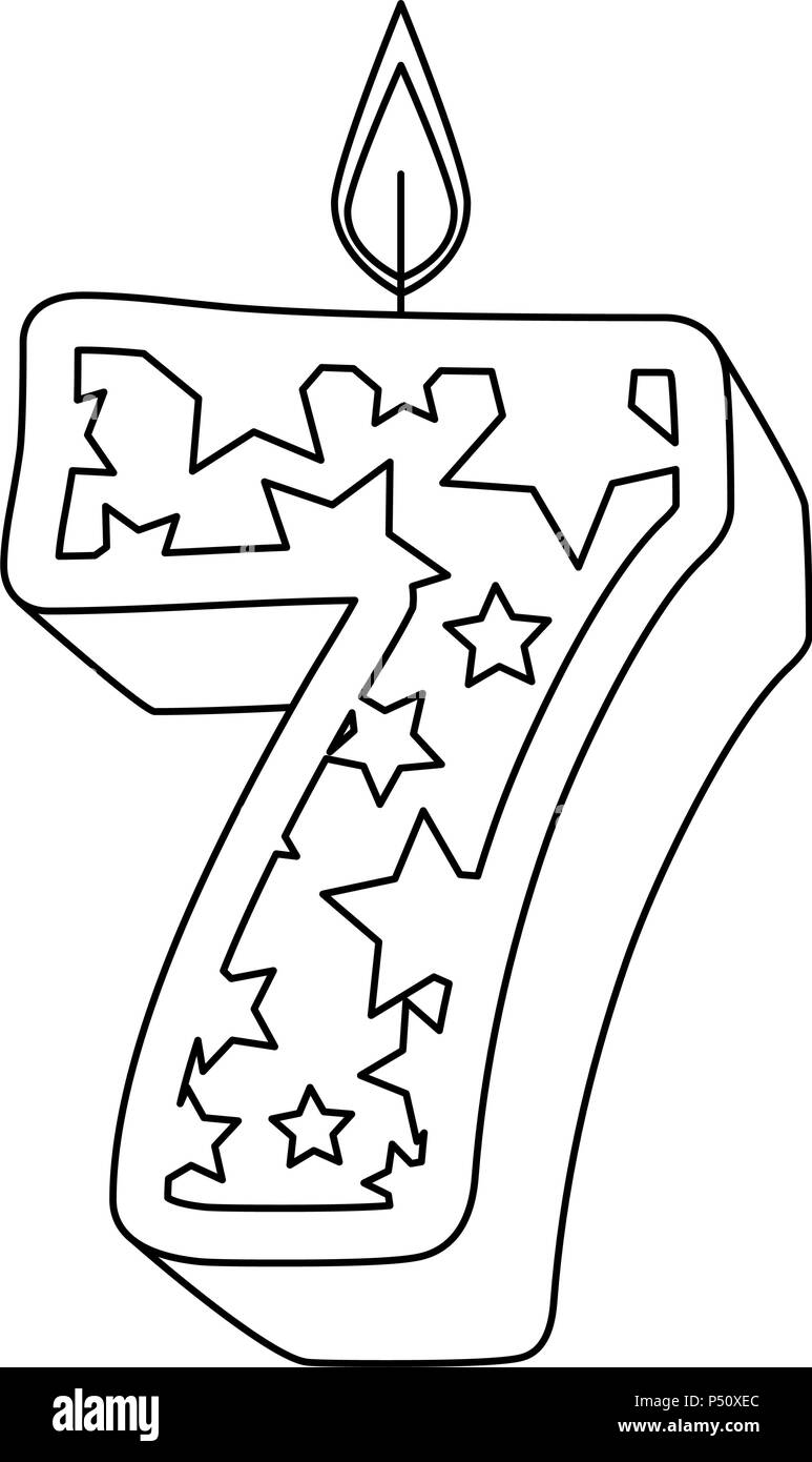 cute number seven candle with stars pattern vector illustration design ...