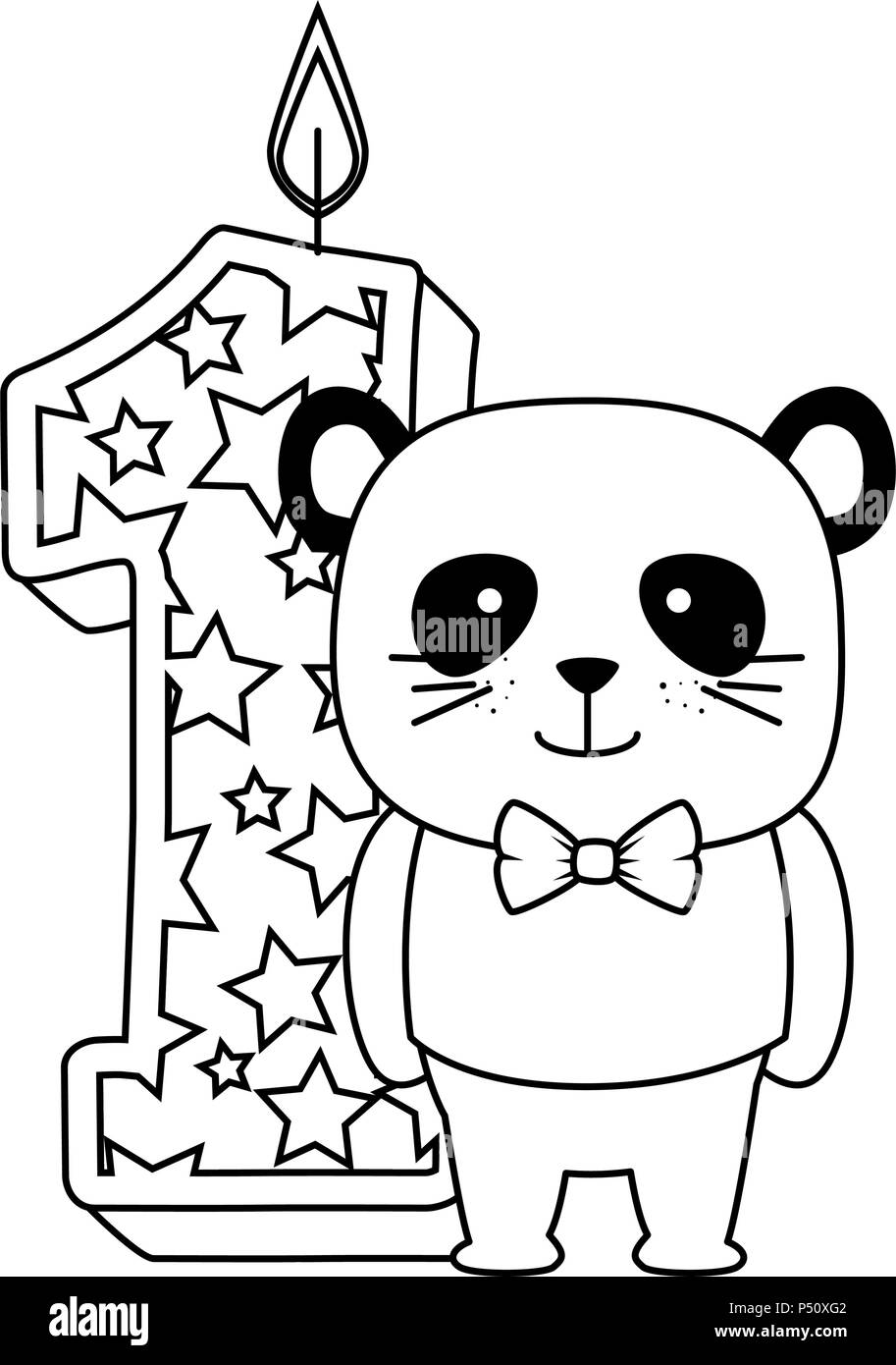 cute number one candle with cute panda bear vector illustration design ...