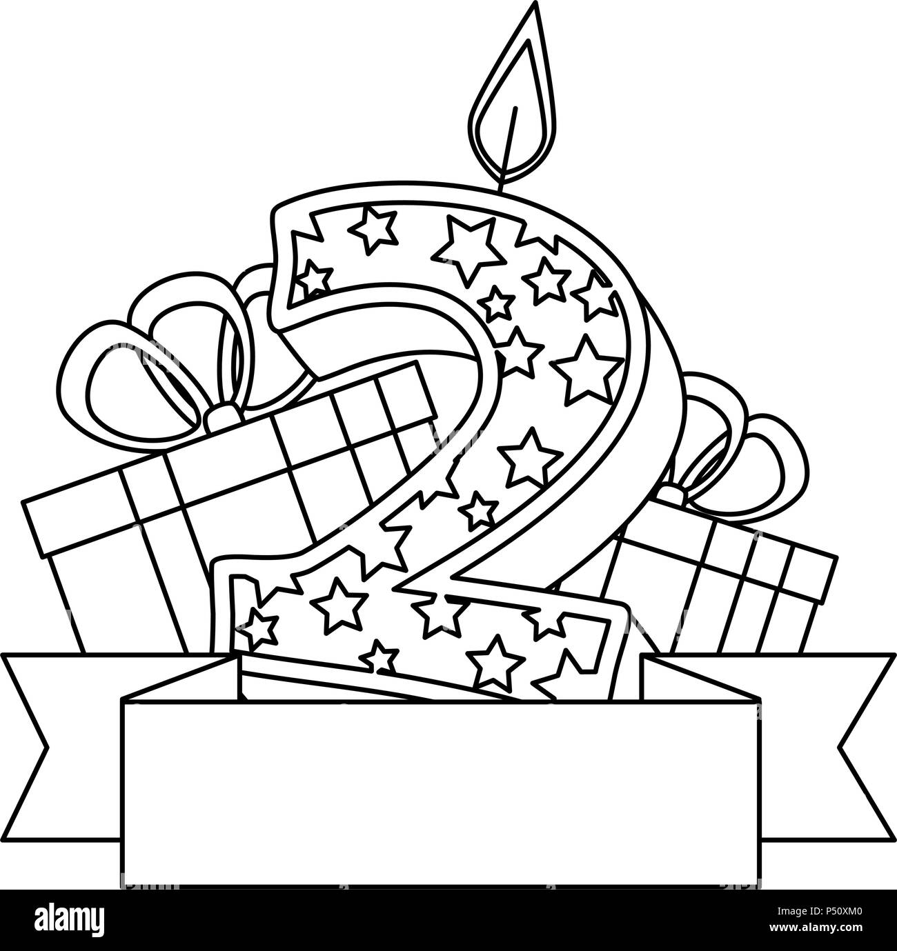 cute number two candle with gift vector illustration design Stock ...