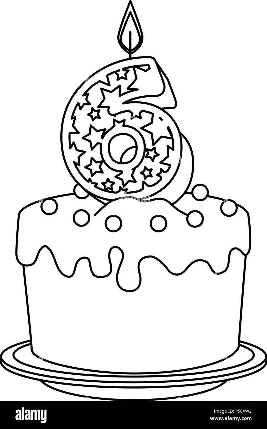 cute number six candle with sweet cake vector illustration design Stock ...