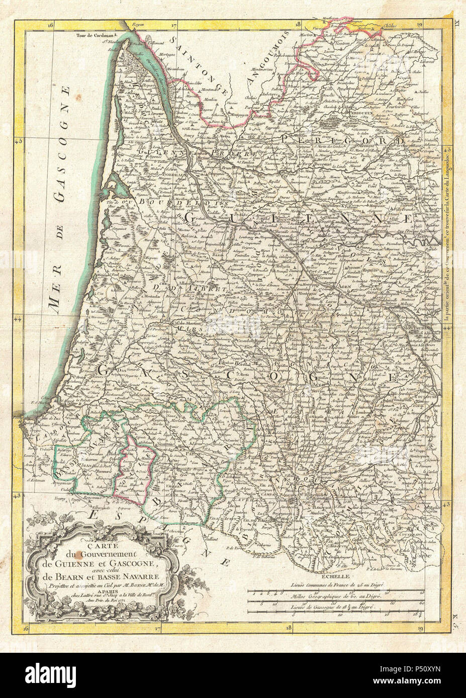 1771 Bonne Map of Guyenne and Gascony, France - Geographicus - Gascogne ...