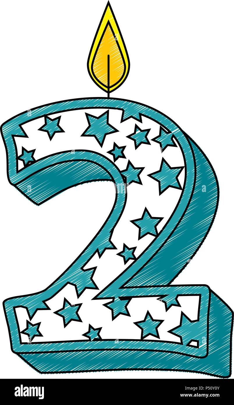 cute number two candle with stars pattern vector illustration design ...