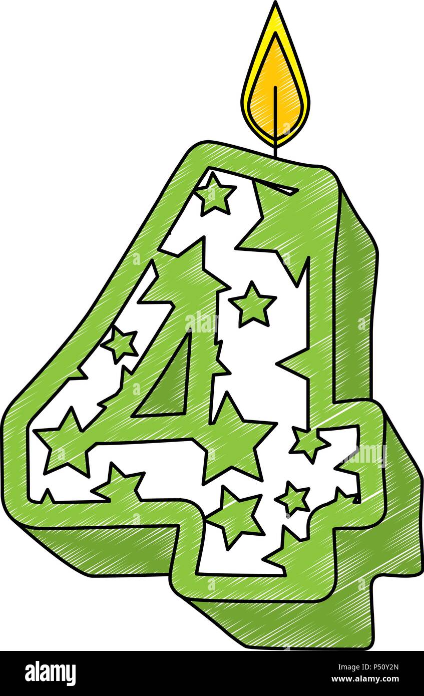 cute number four candle with stars pattern vector illustration design ...