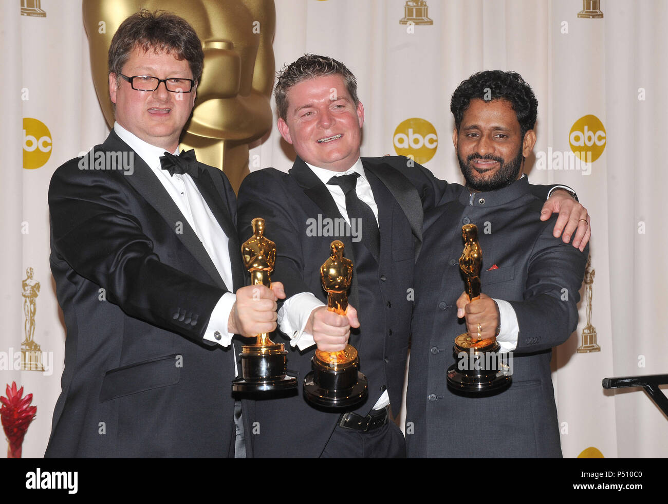 Tapplan, Richard Pryke and Resul Pookatty - 81th Oscars Awards at the ...