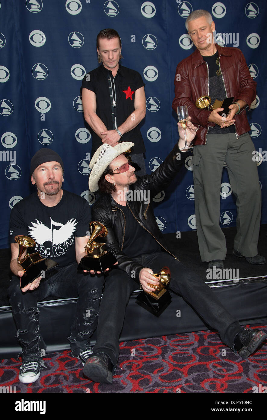 U2 backstage at the 48th Grammy Awards at the Staples Center In Los ...