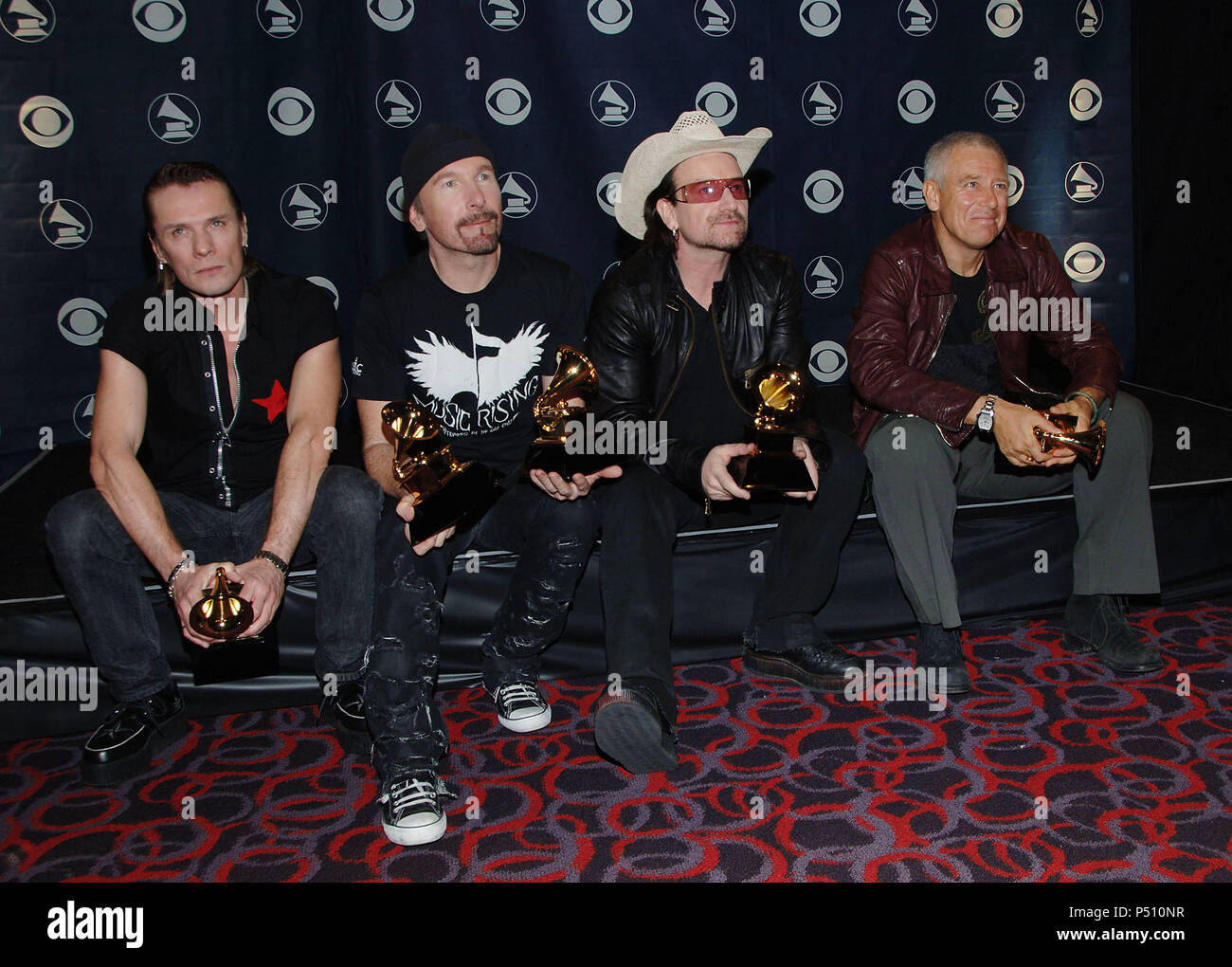 U2 backstage at the 48th Grammy Awards at the Staples Center In Los ...