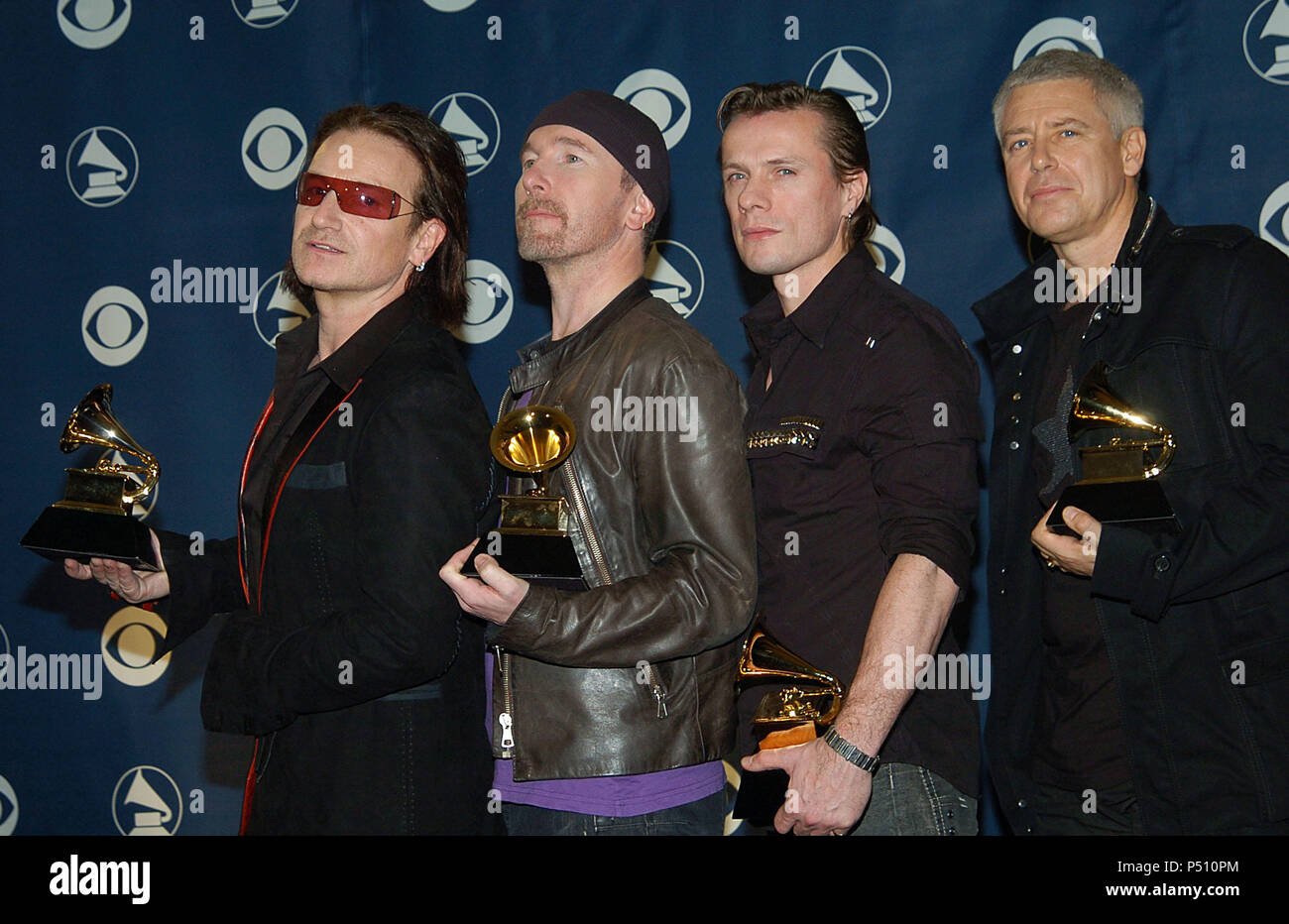 U2 backstage at the 47th Annual Grammy Awards at the Staple Centerin ...