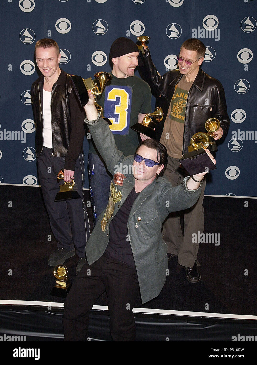U2 with their Grammy Awards 2001 at the Stapples Pavillion in Los ...