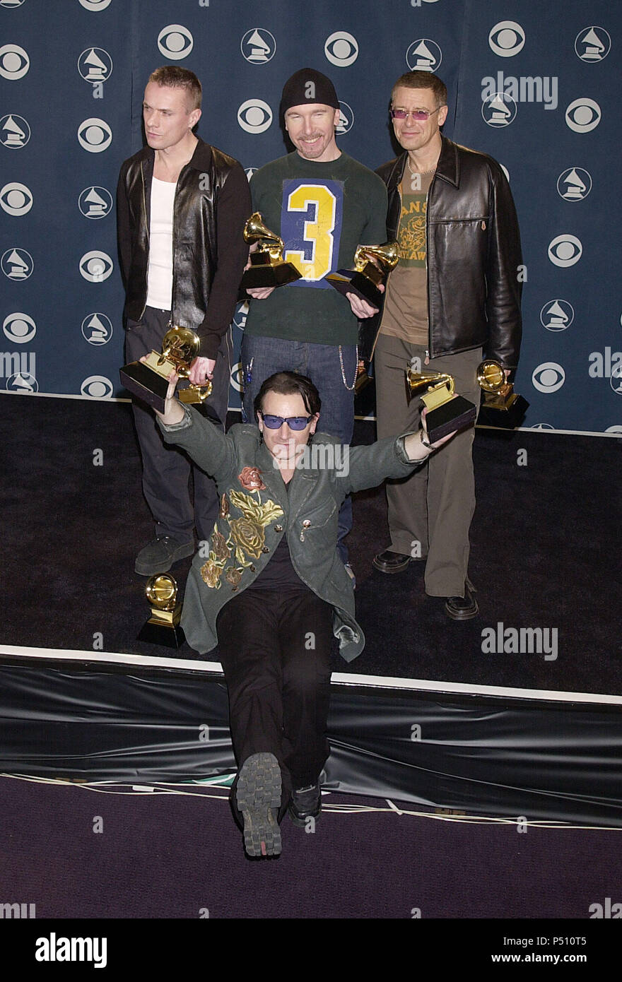 U2 with their Grammy Awards 2001 at the Stapples Pavillion in Los ...