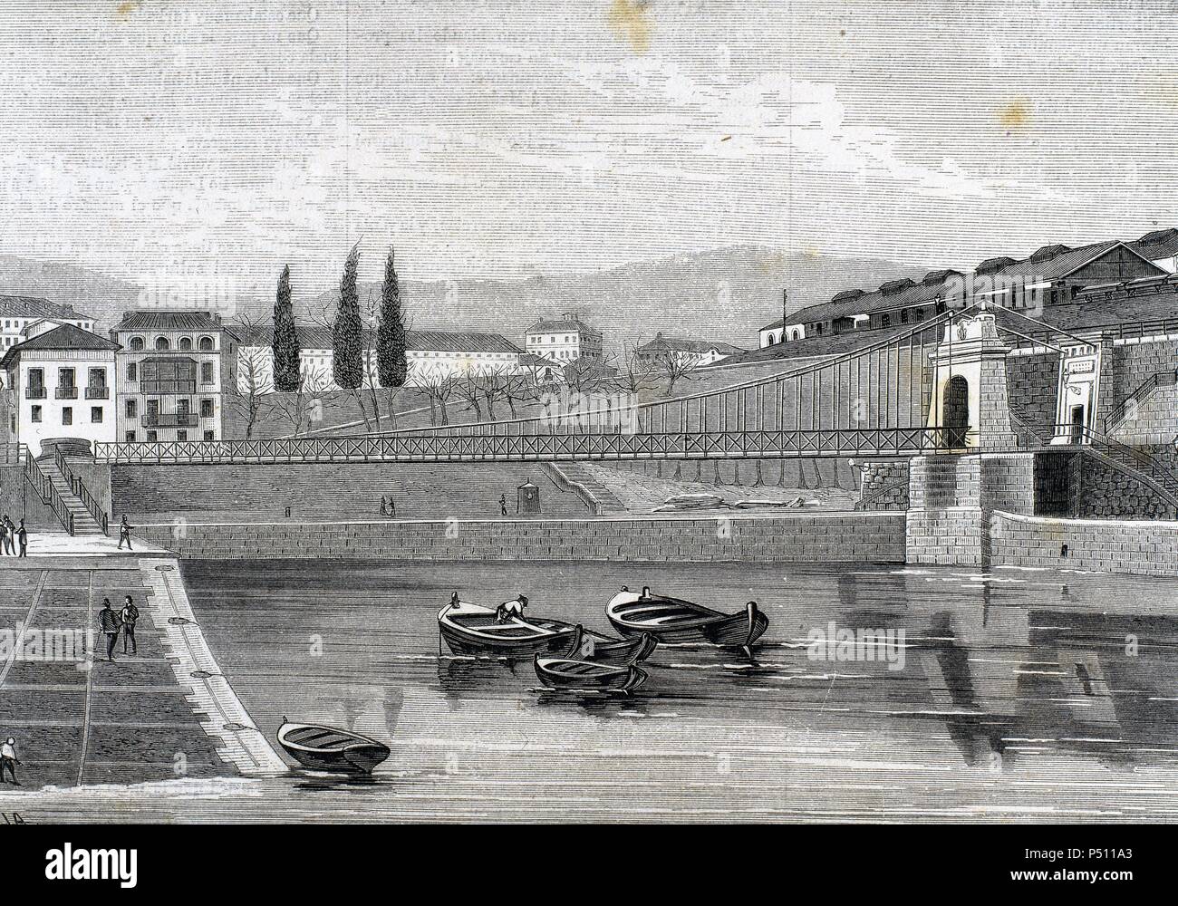 Spain. Basque Country. Bilbao. 19th century. Bridge of Fueros over the ...