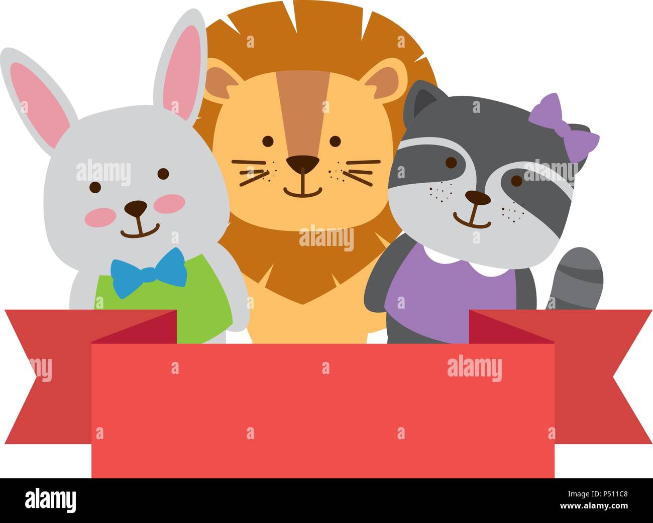 cute animals with ribbon characters vector illustration design Stock ...