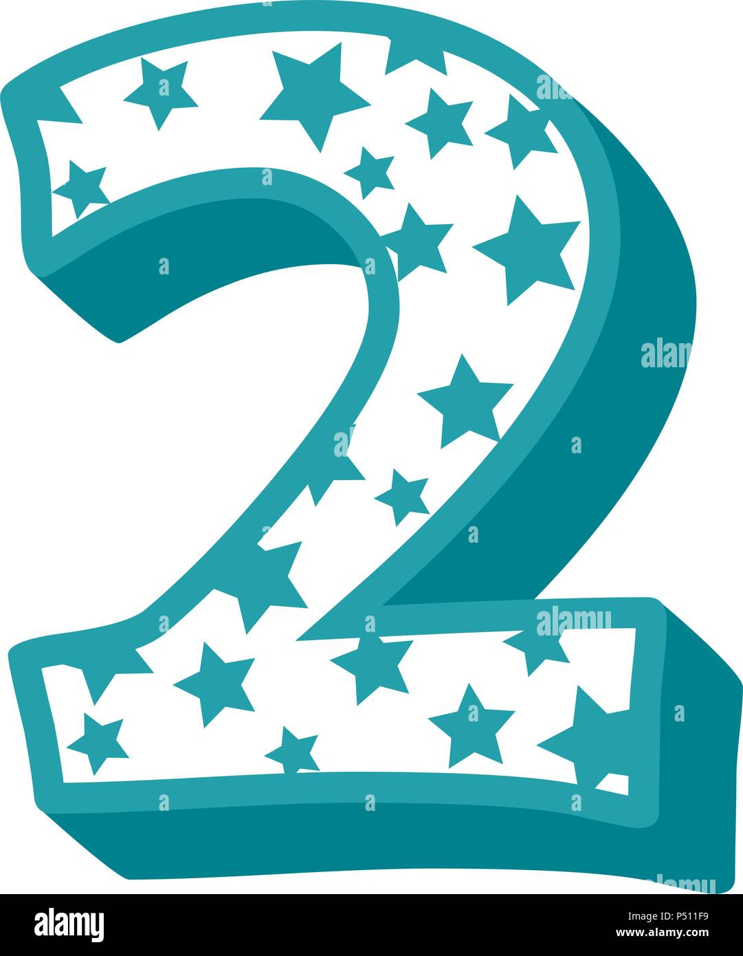 cute number two with stars pattern vector illustration design Stock ...