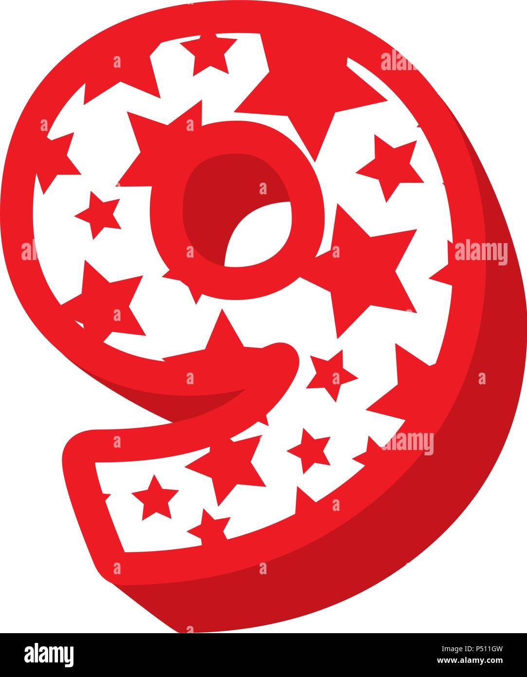 cute number nine with stars pattern vector illustration design Stock ...