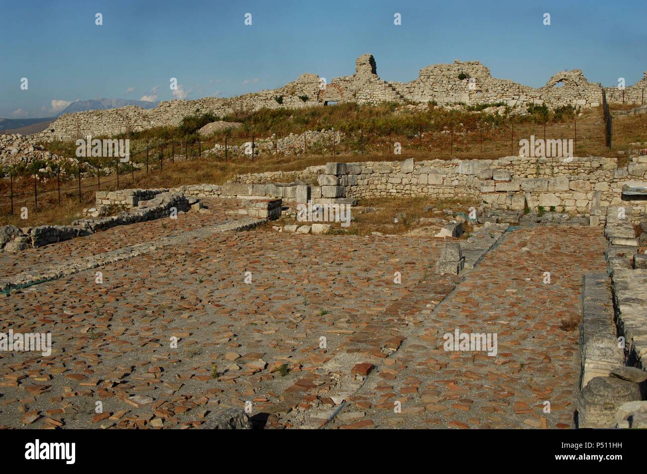 Early Christian art. Byllis Archeological Site. Ruins of the cathedral ...