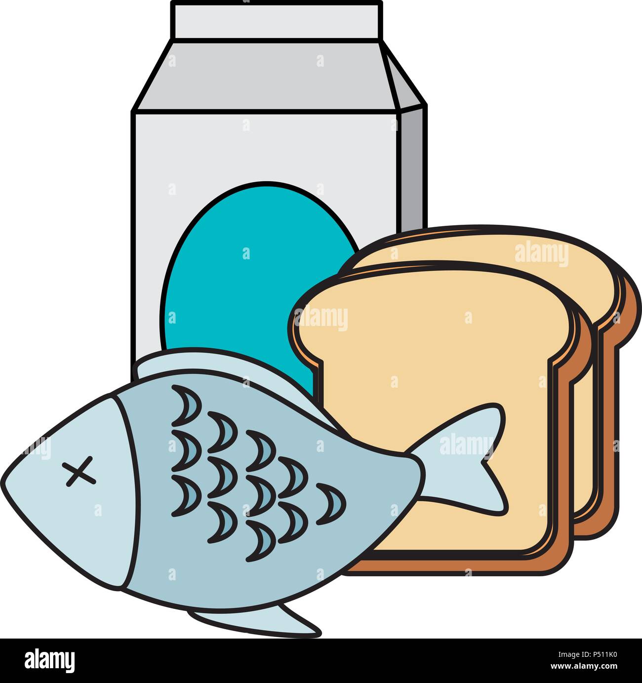 delicious fish meat with bread and milk vector illustration design ...